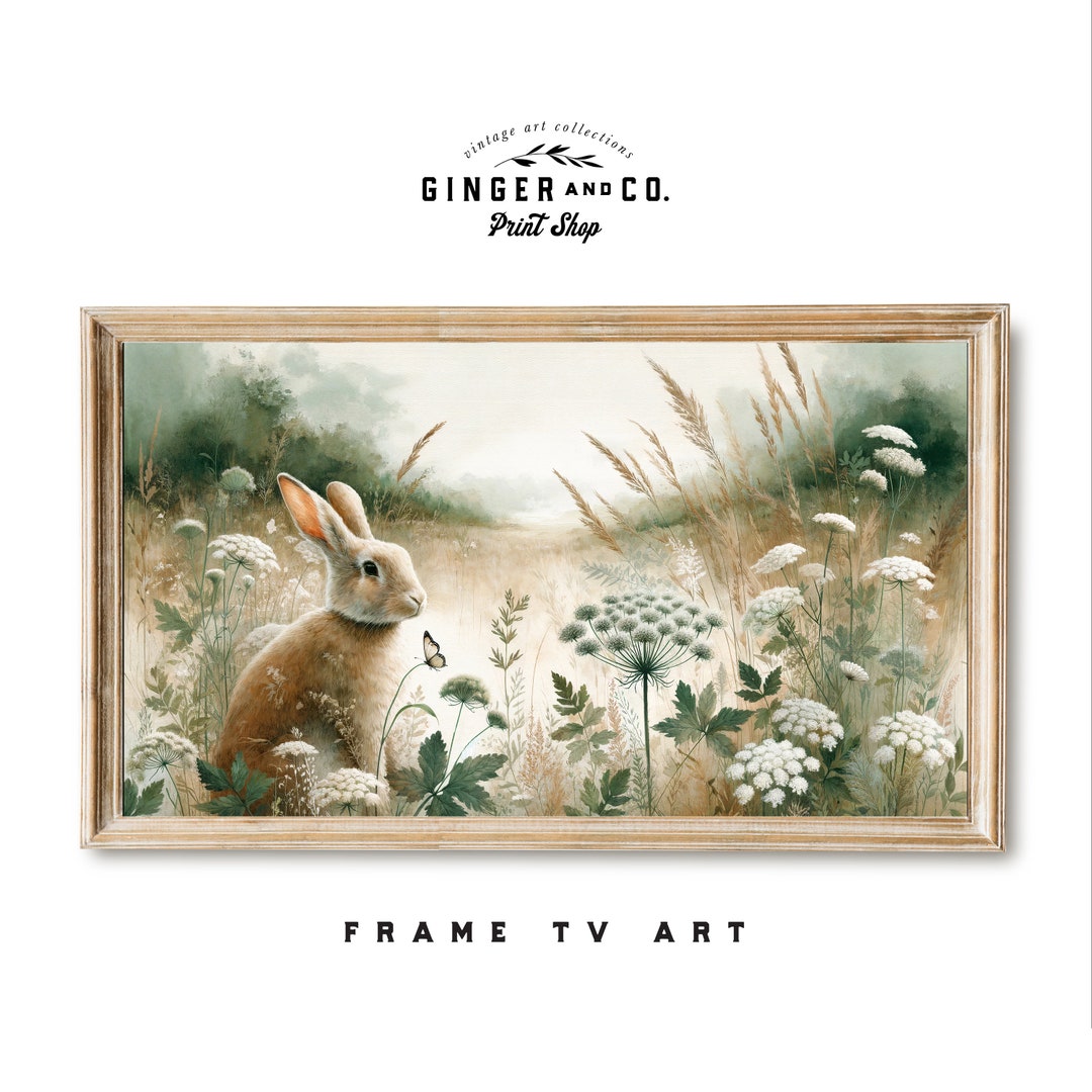 Vintage Rabbit Frame TV Art Rabbit Watercolor Painting Antique Rabbit ...