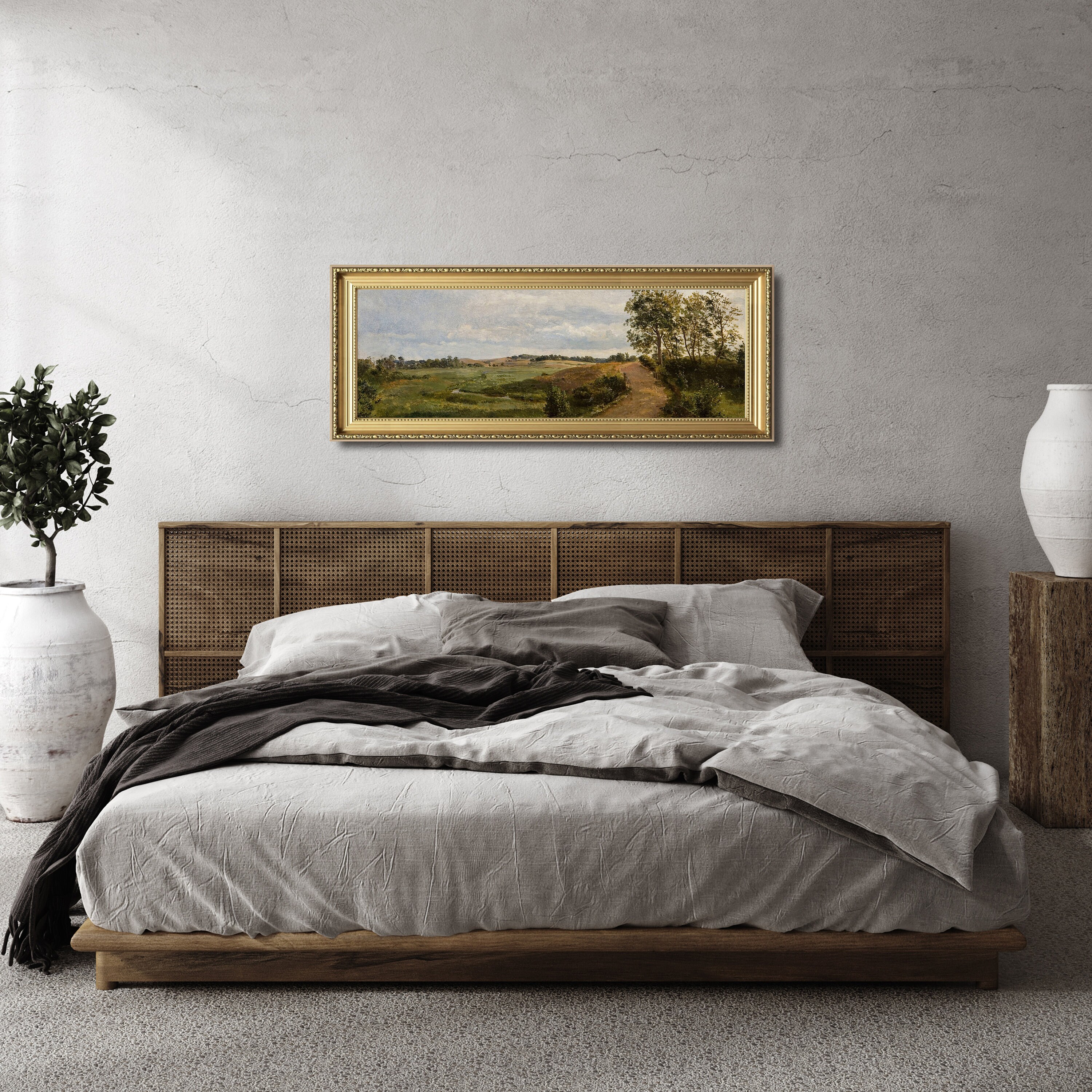 French Country Landscape Print, Panoramic Wall Art, Vintage Oil ...