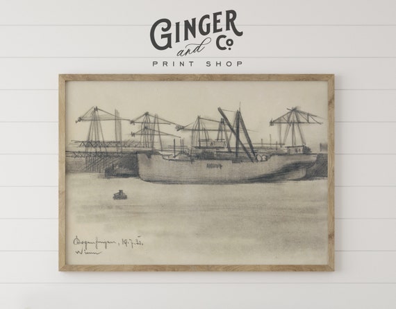 Boats DIGITAL DOWNLOAD Vintage Fine Art Drawing Print | Etsy