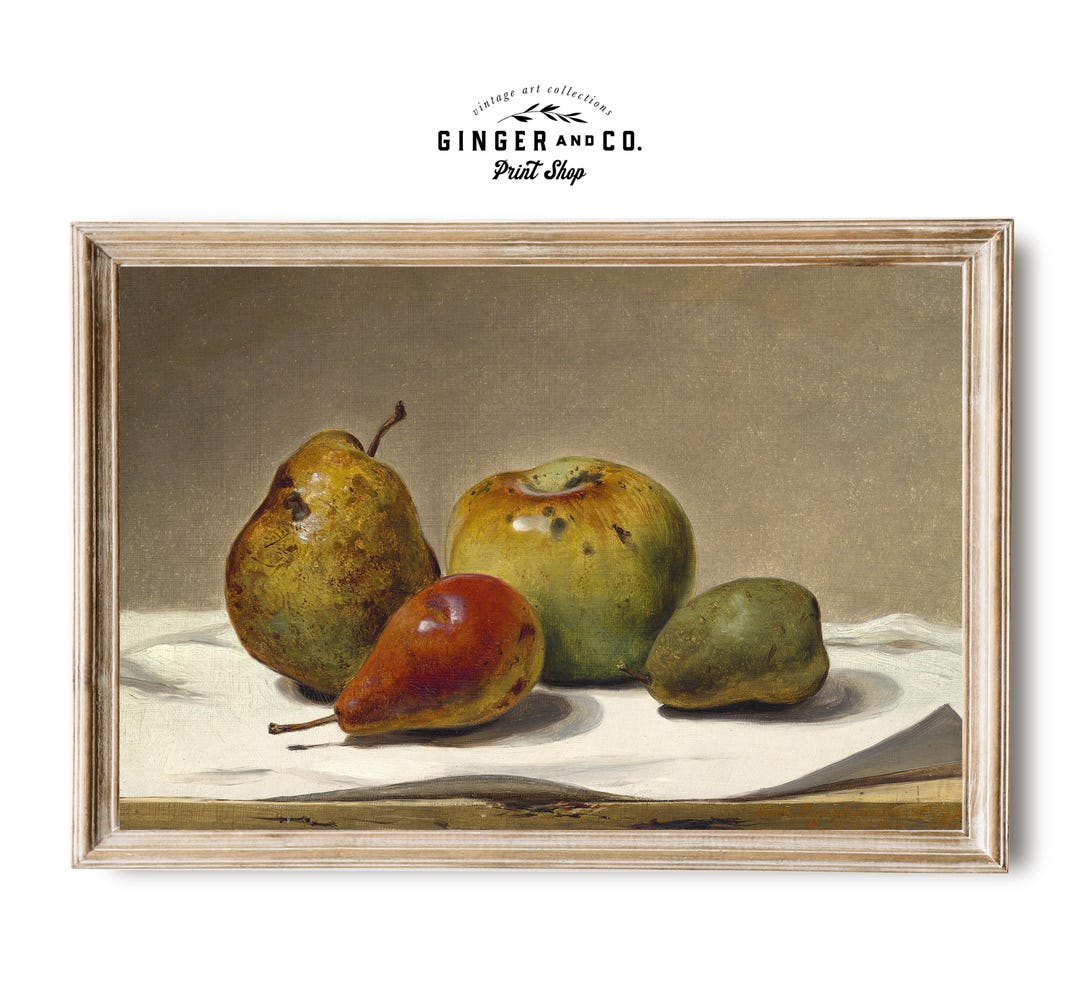 Still Life Oil Painting With Apple and Pears - PRINTABLE DIGITAL ...