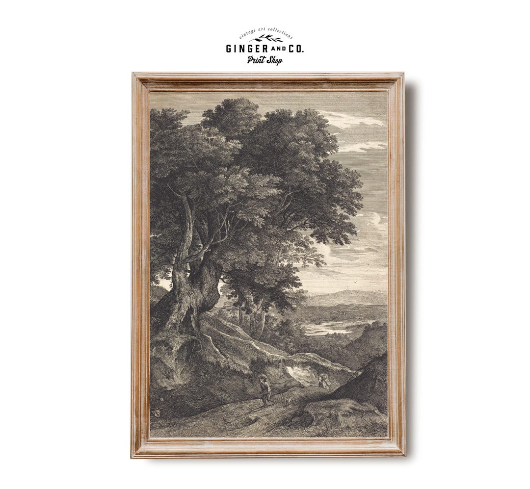 Vintage French Landscape Drawing - SHIPPED PRINT - Rolled Canvas Giclée ...