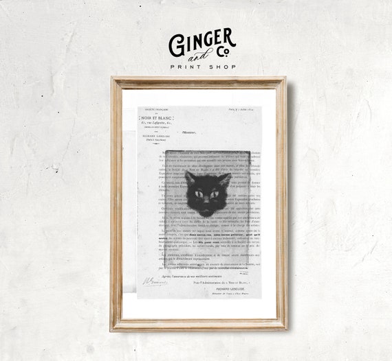 Black Cat on a Book Page Halloween Wall Art Vintage Print - Etsy