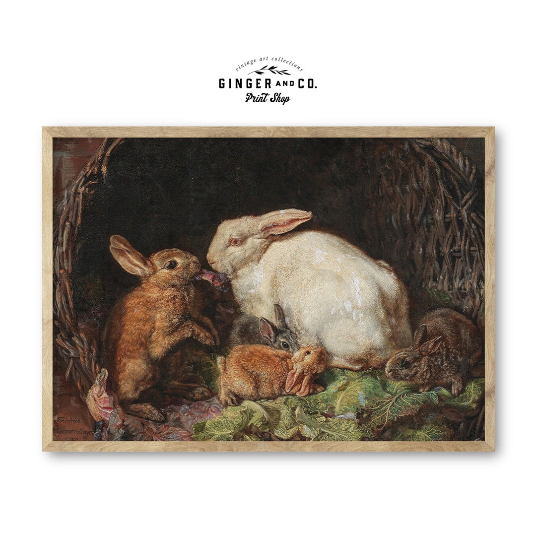 Family of Rabbits Vintage Oil Painting -- PRINTABLE DIGITAL DOWNLOAD ...