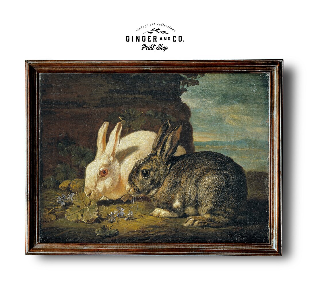 Rabbits Vintage Landscape Oil Painting -- PRINTABLE DIGITAL DOWNLOAD ...