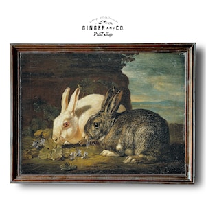 Rabbits Vintage Landscape Oil Painting -- PRINTABLE DIGITAL DOWNLOAD ...