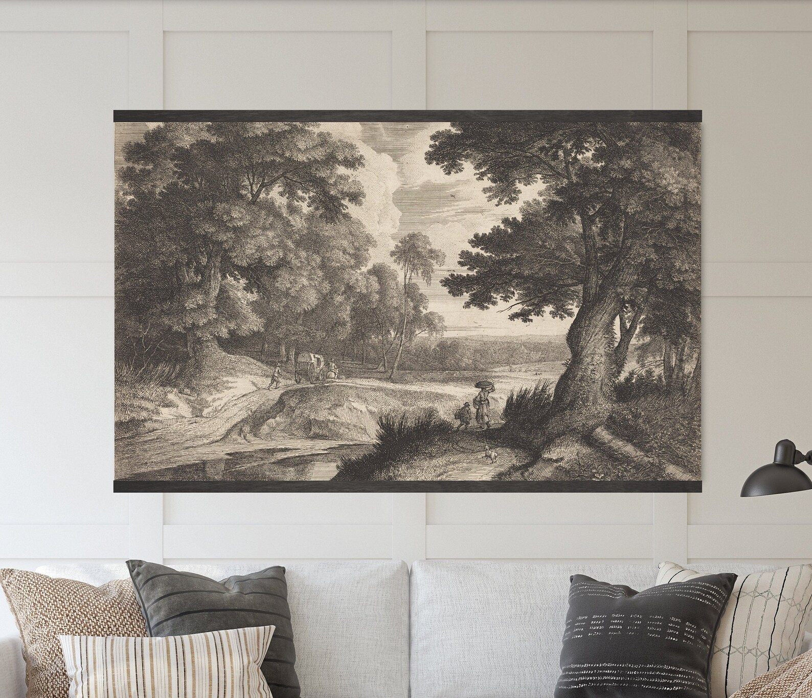 Moody Vintage Drawing Landscape Tapestry Wall Hanging - Travelers on a ...