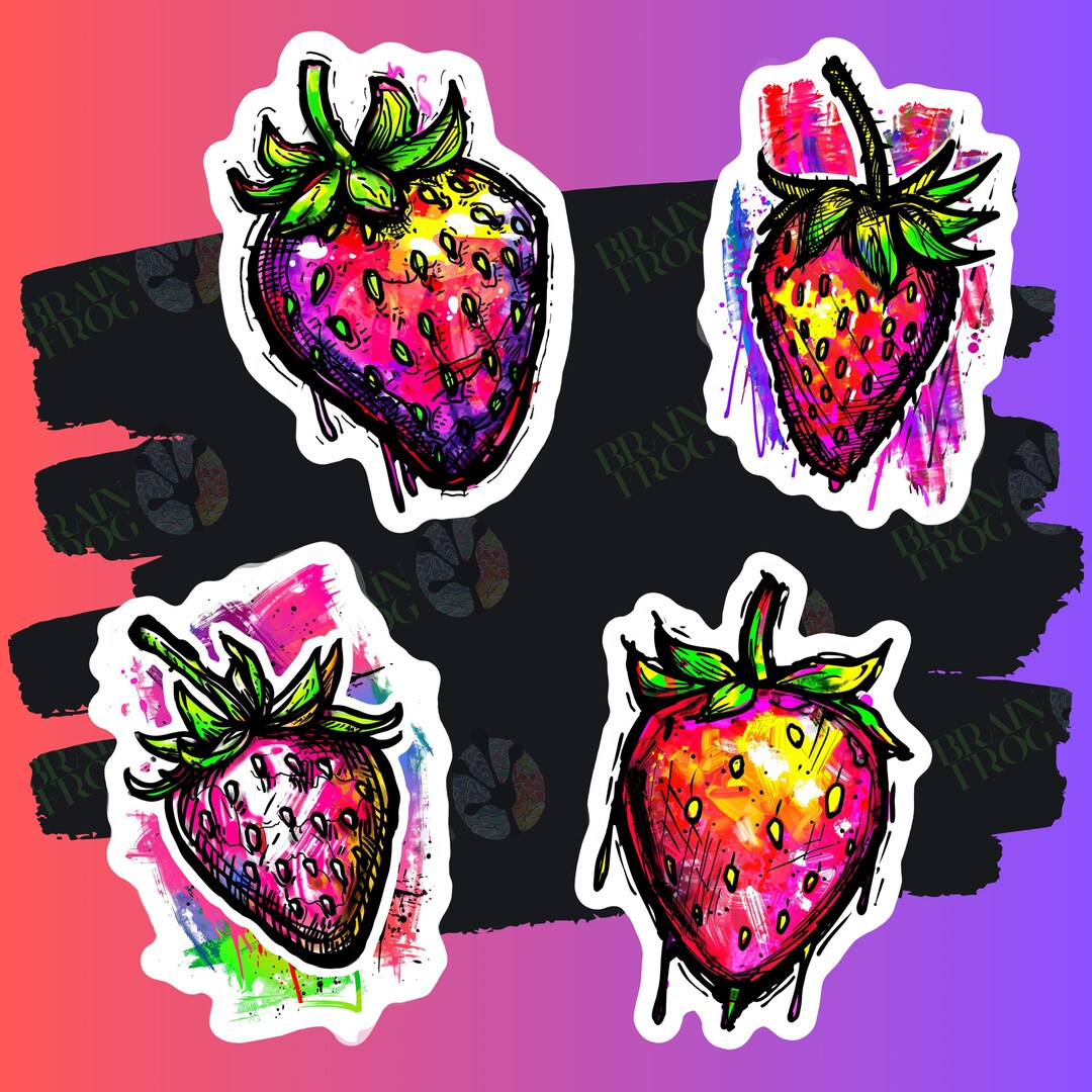 Strawberries Sticker Pack | Water & UV Resistant Vinyl Die Cut Sticker ...
