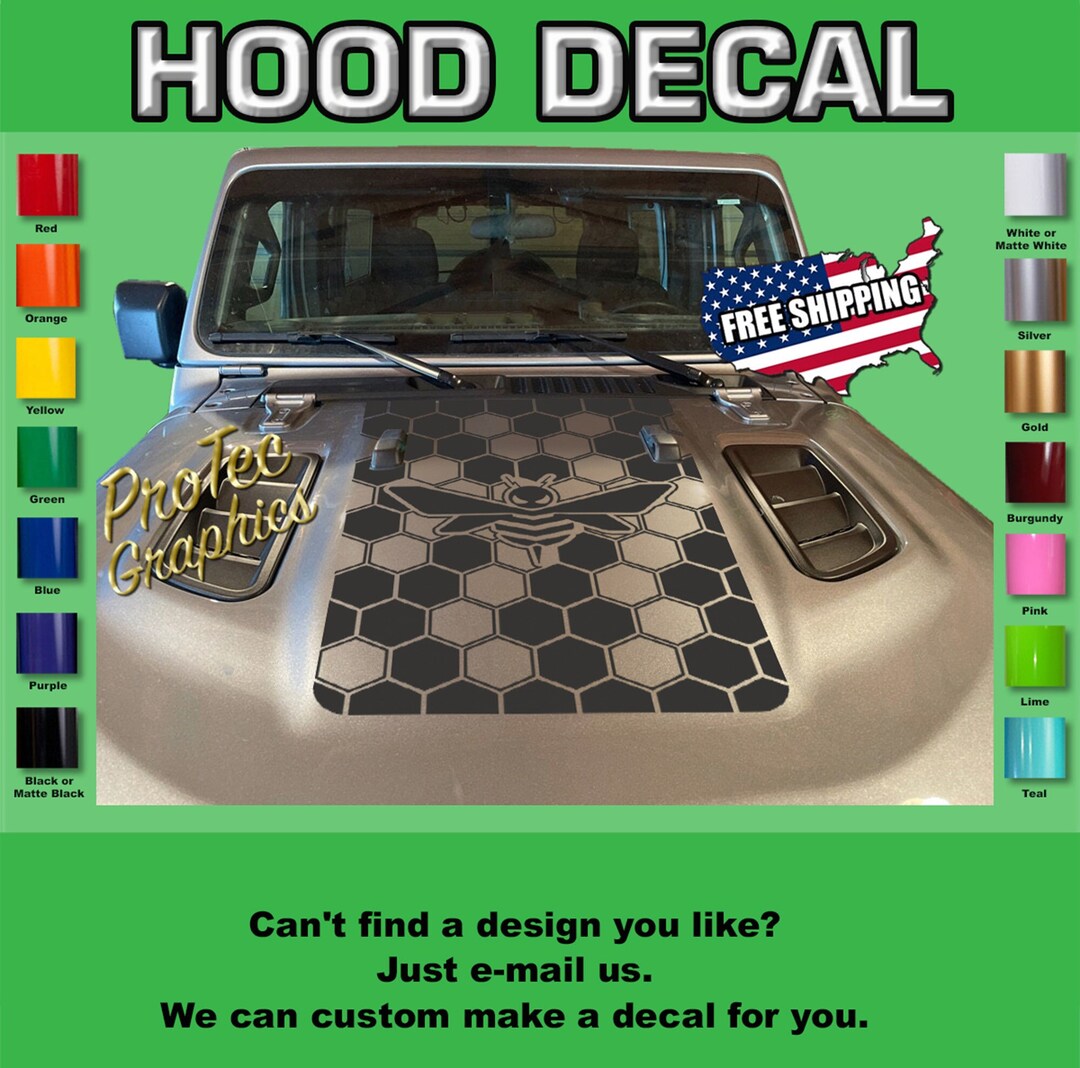 Honeycomb Bee Hood Vinyl Decal: Fits Jeep Gladiator JT & Wrangler JL GL ...