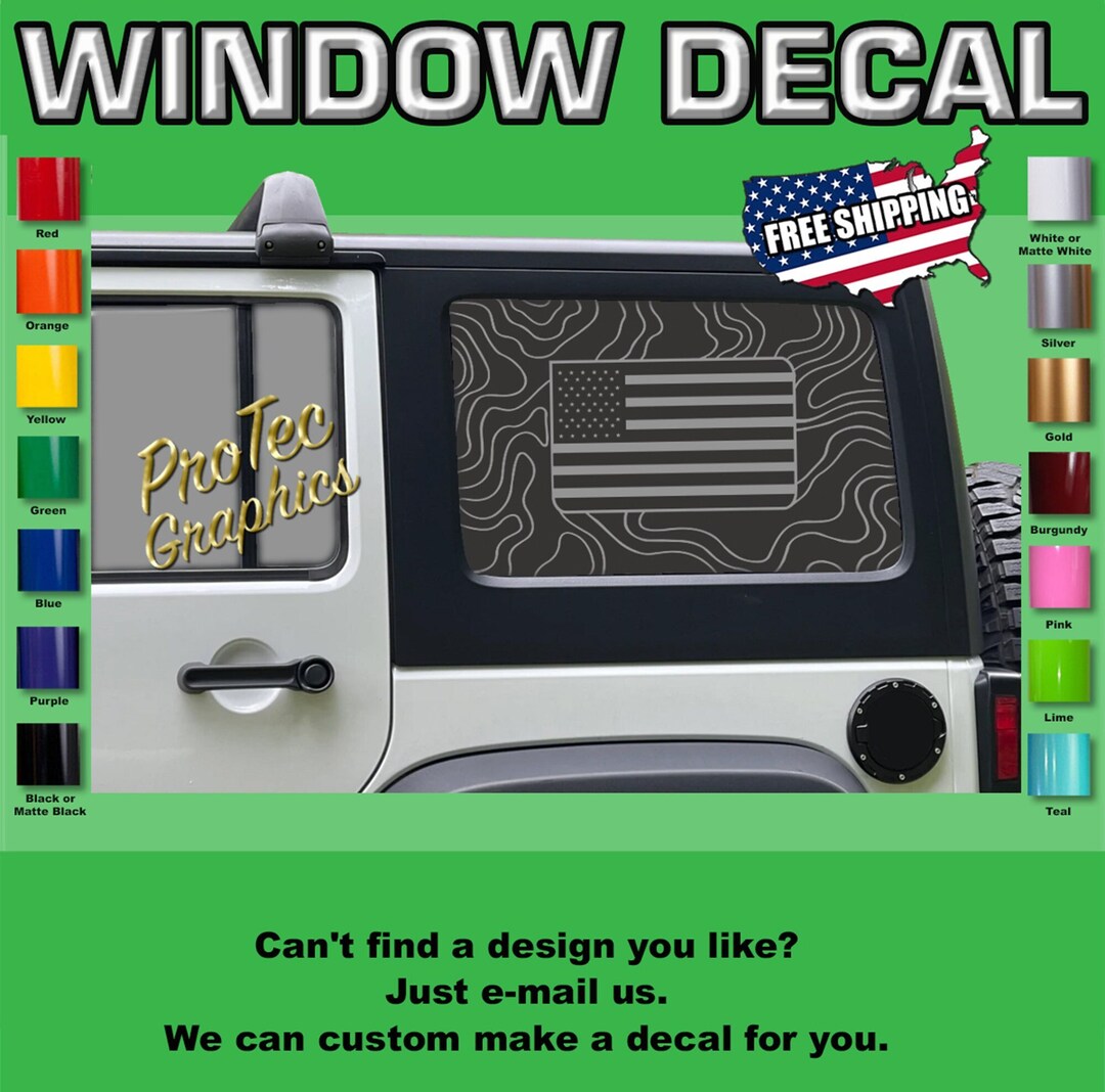 Jeep Rear Window Decal: Topographic American Flag (2018-2023 JKU JLU 4 ...