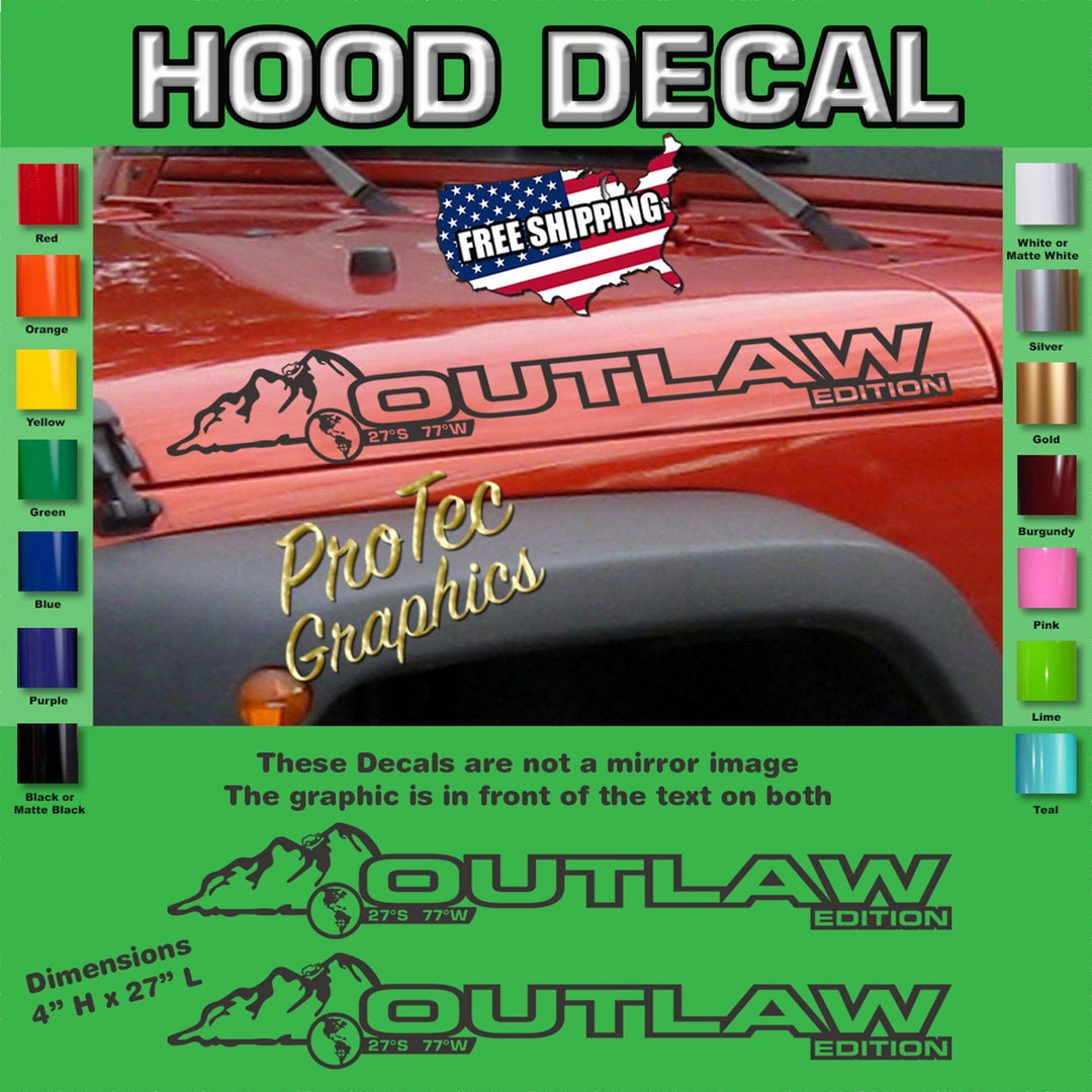 Hood Vinyl Decal Graphics Fits Jeep Wrangler SH-215 (outlaw) - Etsy