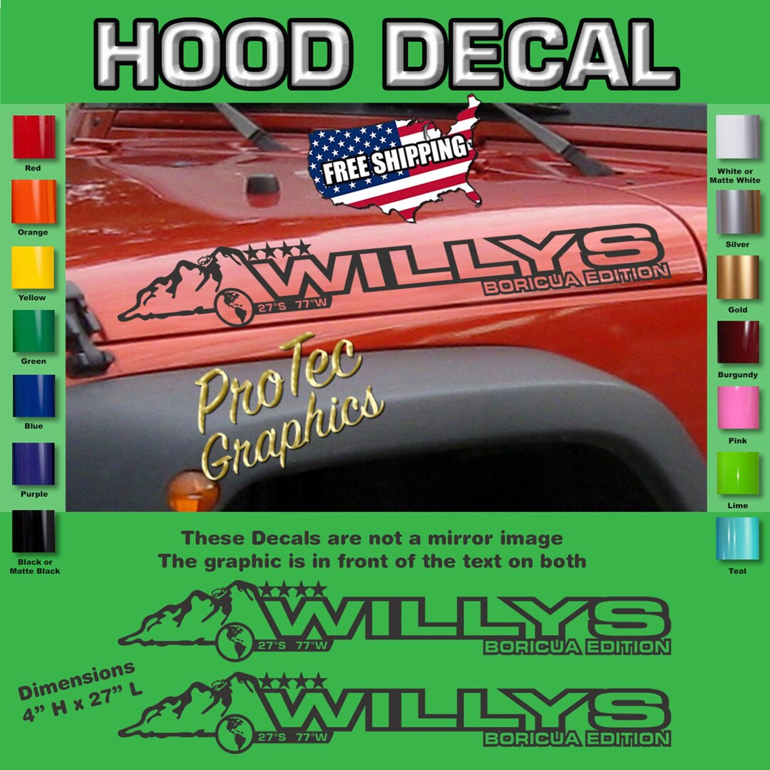 Hood Vinyl Decal Graphics Fits Jeep Wrangler SH-283 (willys) - Etsy