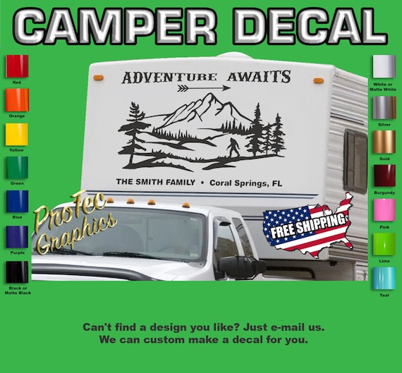 Adventure Awaits Rv-camper Graphic Decal With Customized Last - Etsy