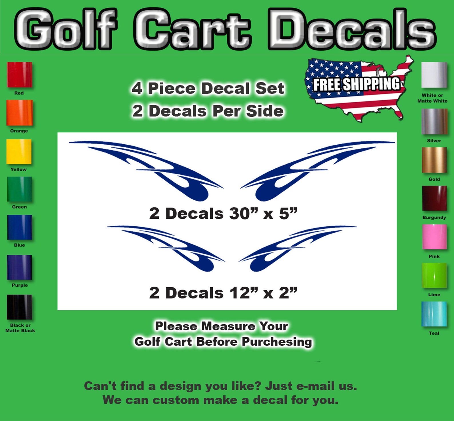 Golf Cart Vinyl Decal Graphics Set (4 Decals) GC-25 - Etsy
