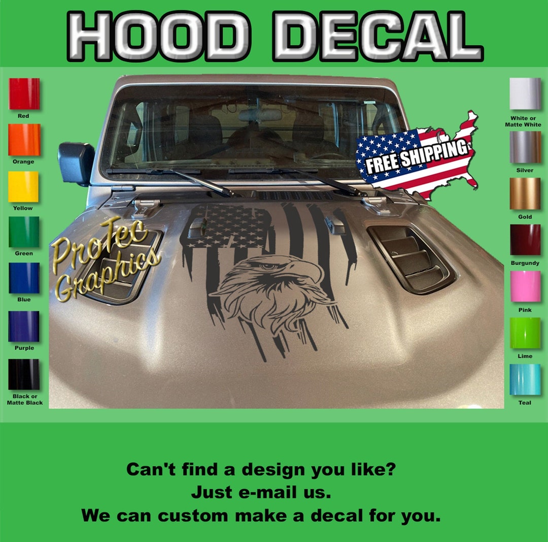 Distressed Flag Eagle Hood Decal: Jeep Gladiator JT & Wrangler JL GL ...