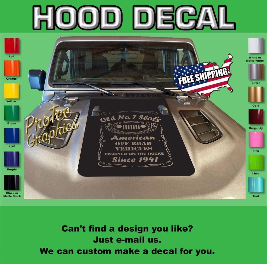 GL- 158 Blackout (old No.7 Slots ) Hood Vinyl Decal Graphics Fits Jeep ...