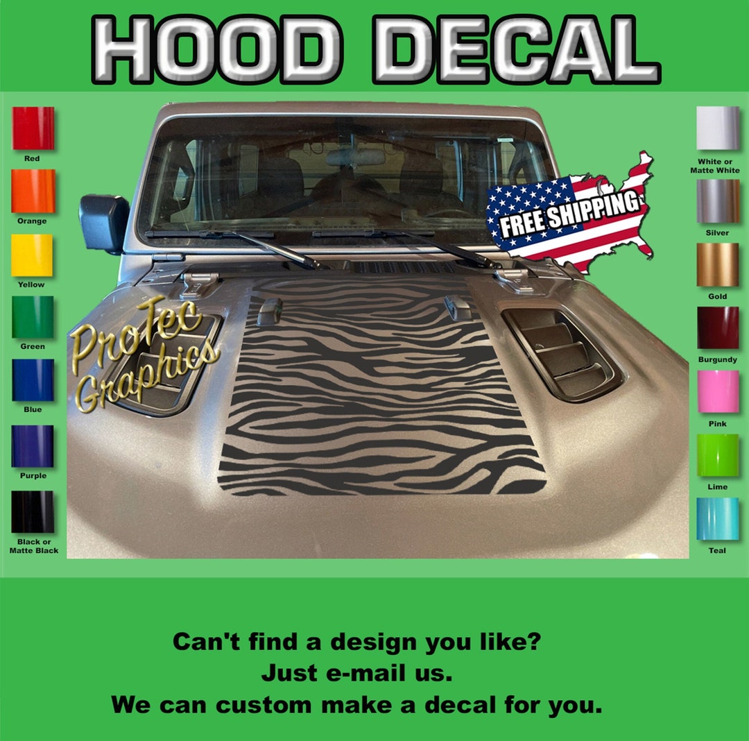 Blackout Zebra Print Hood Decal for Jeep Gladiator JT & Wrangler JL GL ...