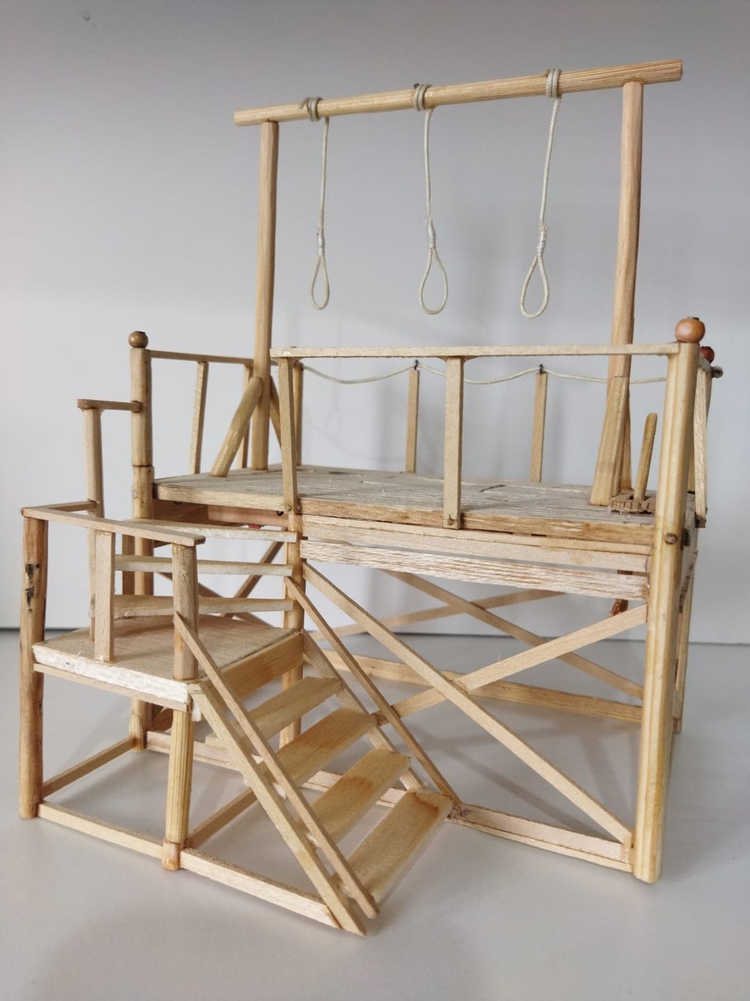 Old West Handmade Wood Miniature 1/12 Scale Gallows Interactive Fall ...