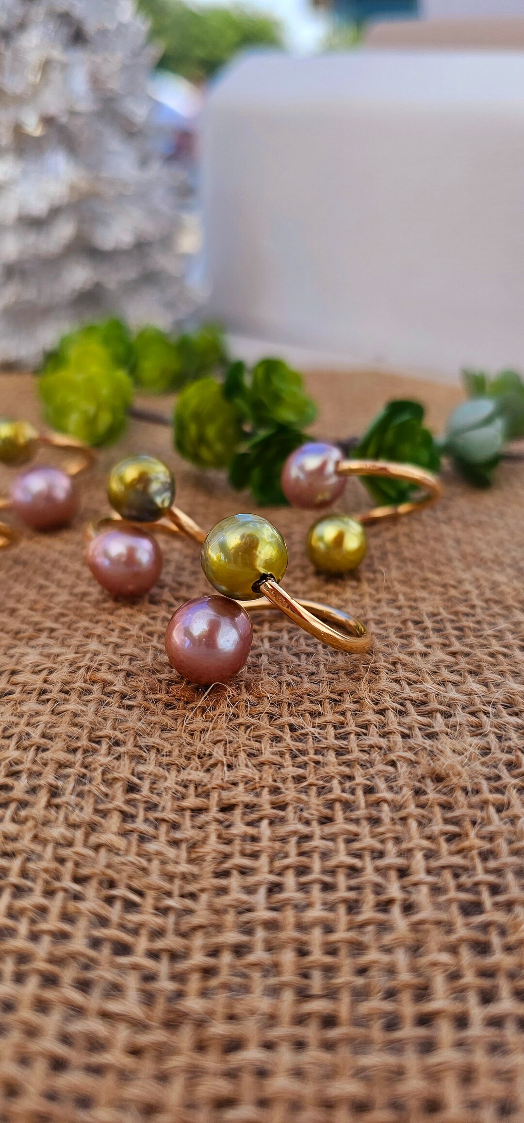 Tahitian Edison Pearl Ring. Bypass Gold Ring. Pistachio Tahitian Pearl ...