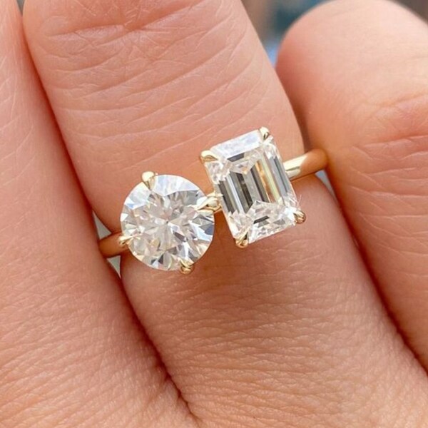Two Stone Emerald Cut Ring - Etsy