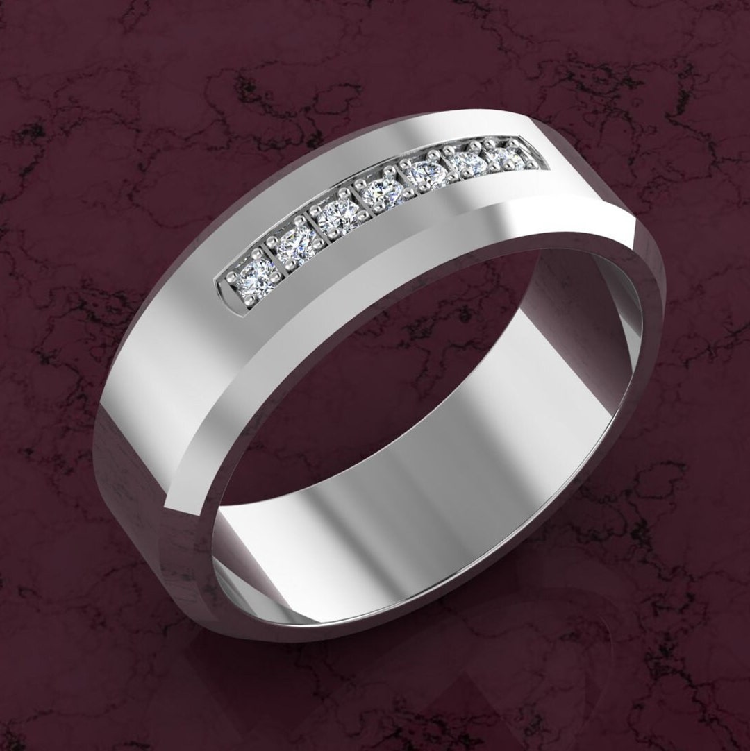 8mm Straight Band Moissanite 7-stone Bead-set in Center 10K, 14K, 18K ...