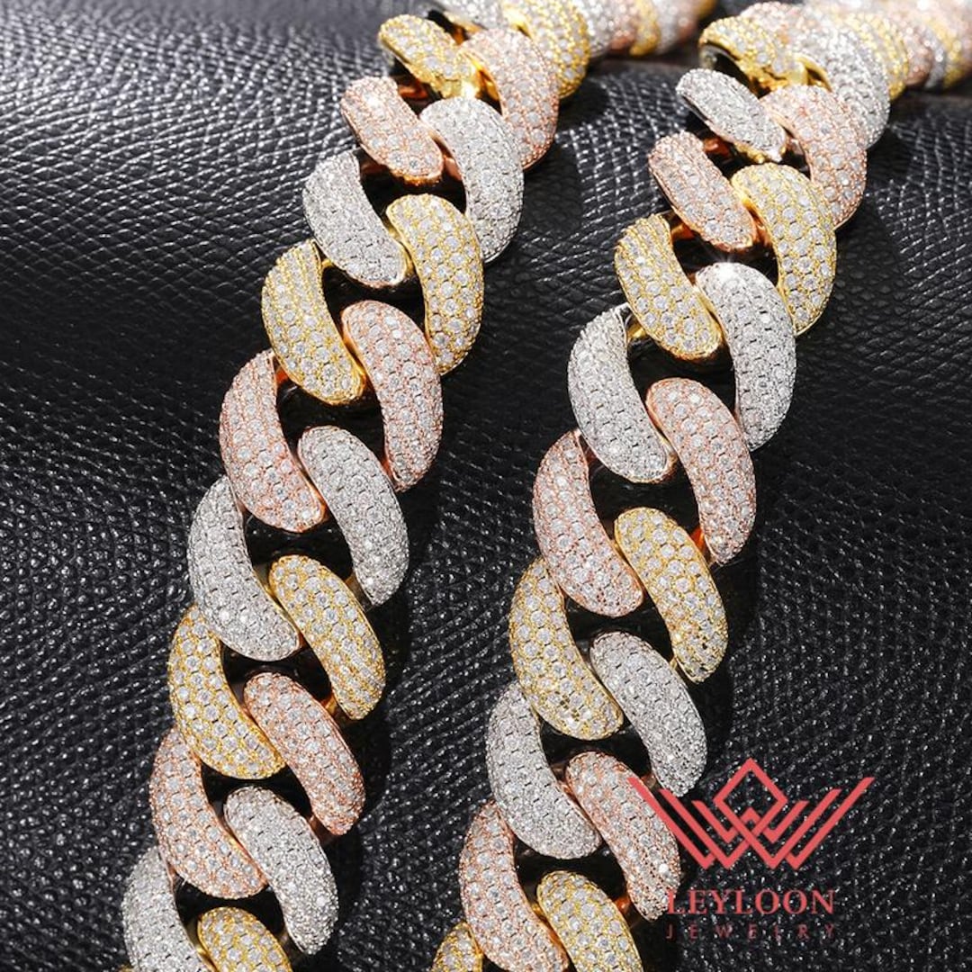 20mm Iced Out Hiphop Rapper Miami Cuban Link Chain Necklace 16 18 20 22 ...