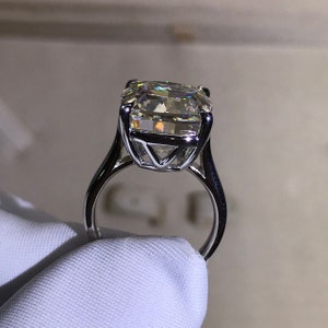 12 Carat IJ Color Cushion Cut Moissanite Ring - 4 Claw Cathedral Basket ...