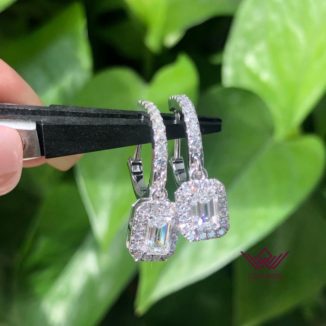 Emerald Cut D Colorless Halo Moissanite Lever Back Earrings - Etsy