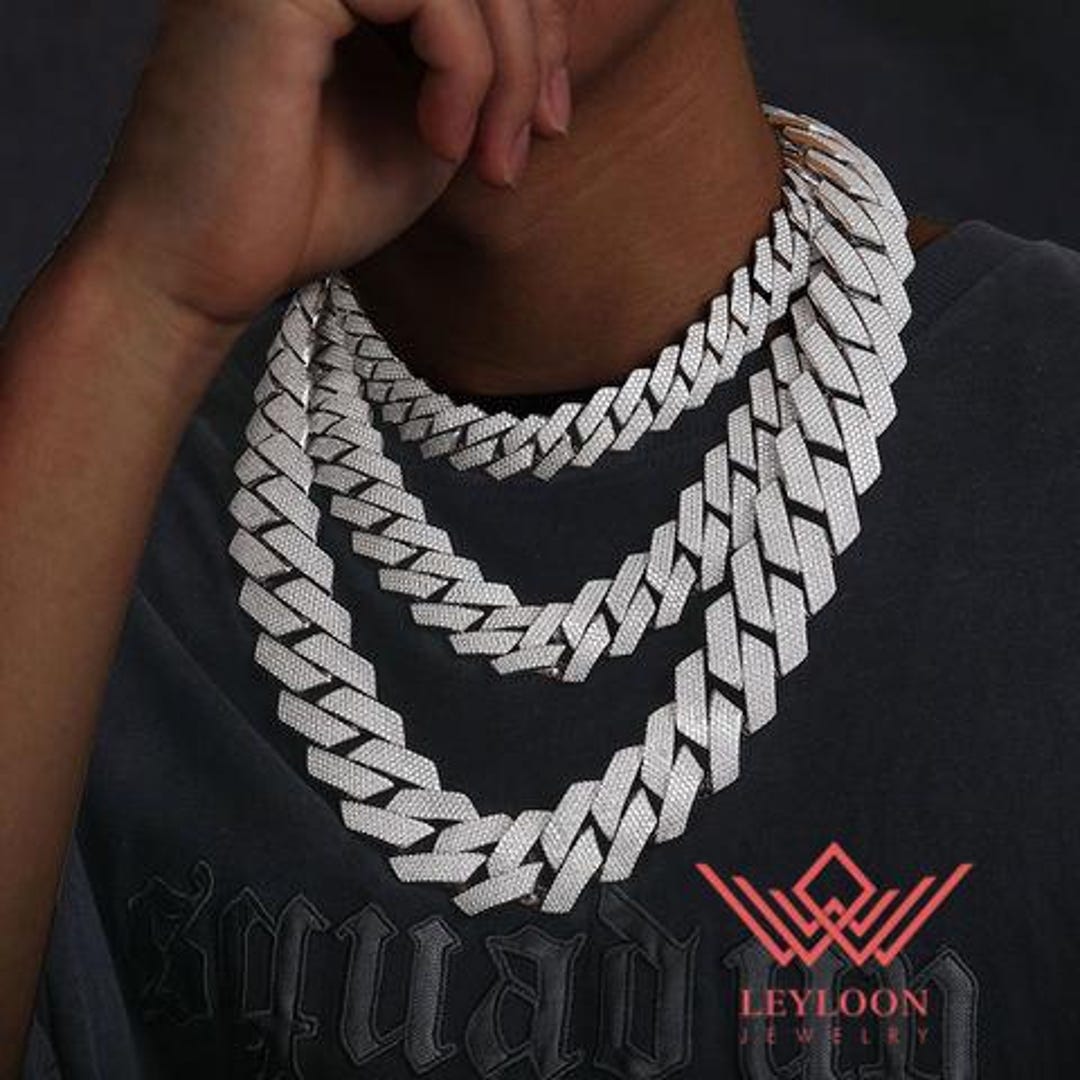 20mm Cuban Link Chain Necklace Foldable Box Clasp Three Row Stones 20 ...