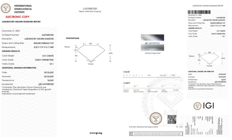 IGI Certified Asscher Cut Fancy Intense Pink Lab Grown Diamond - Etsy