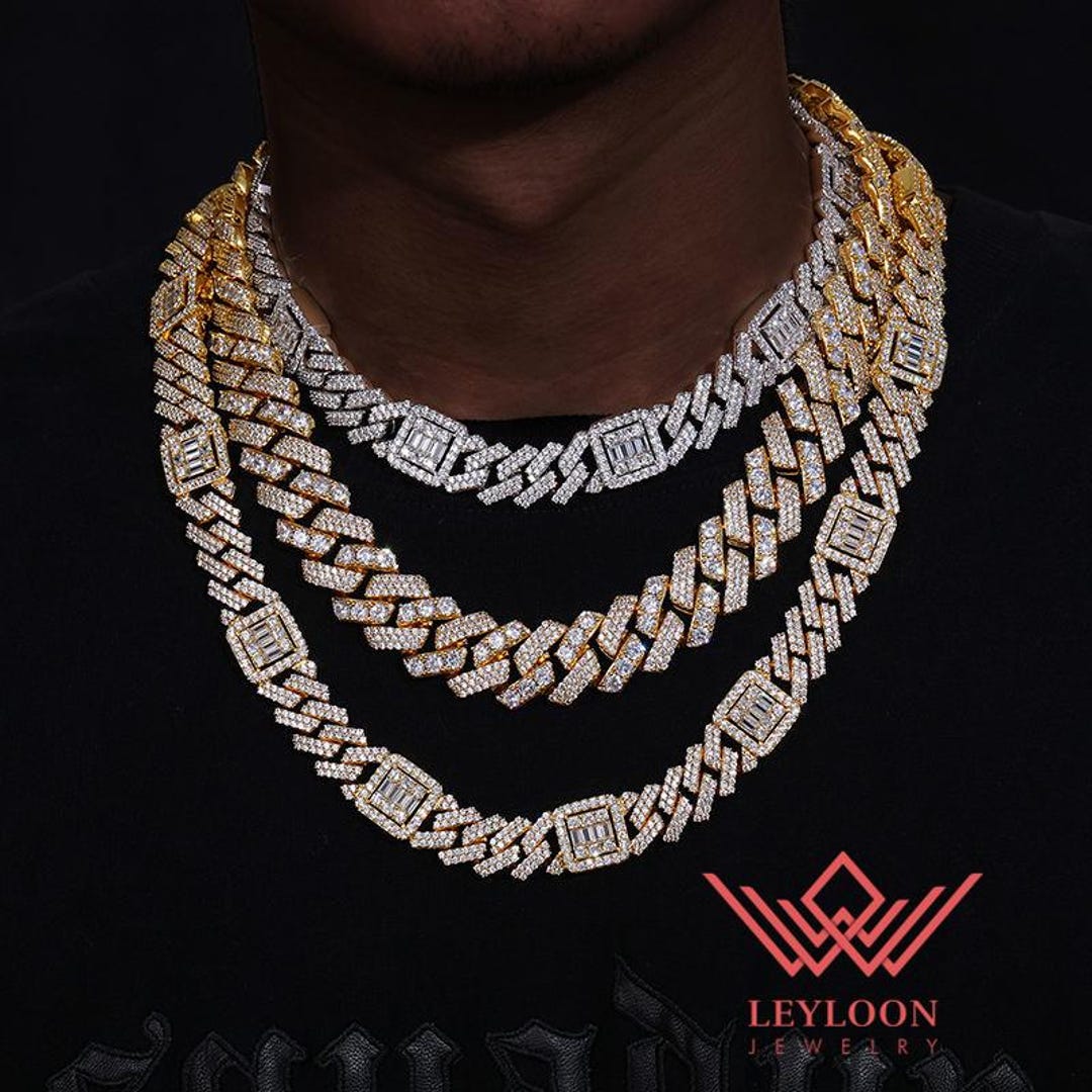 15mm Cuban Link Chain Necklace Two Row Stone Foldable Box Clasp 15 16 ...