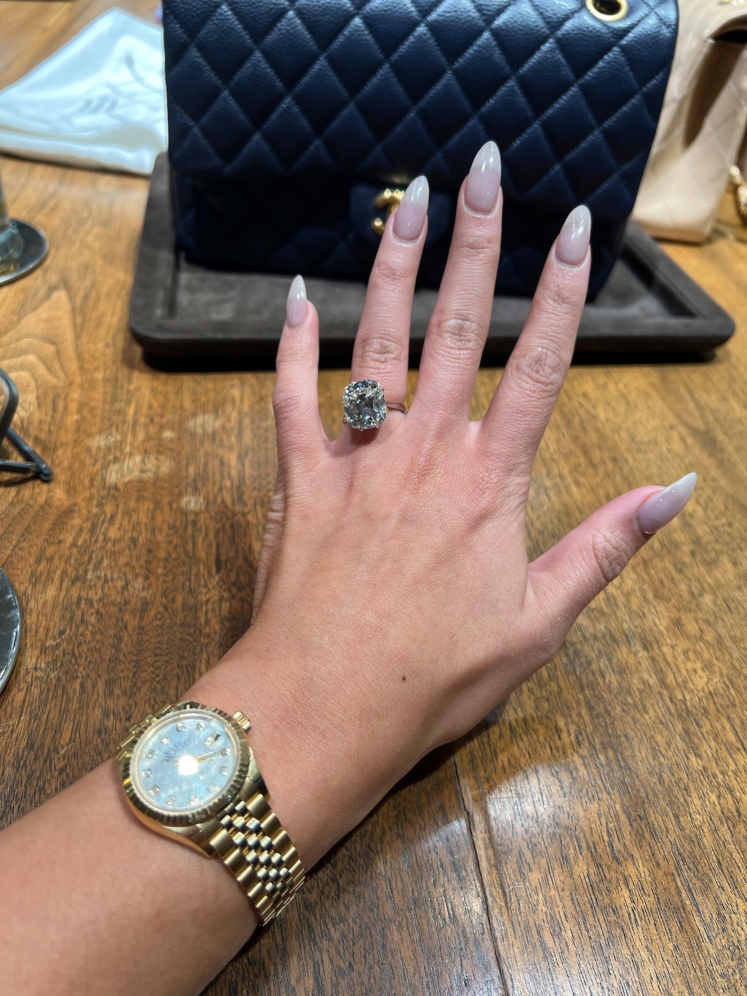 9 Carat Cushion Old Mine Cut D Colorless 8 Claws Solitaire Two-tone 14K ...