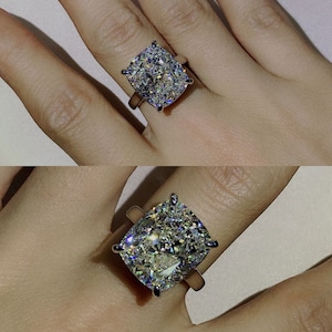 12 Carat IJ Color Cushion Cut Moissanite Ring - 4 Claw Cathedral Basket ...