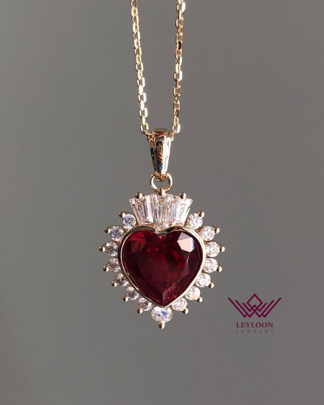 Heart Cut Halo Basket VVS Lab Grown Red Ruby Necklace - Etsy