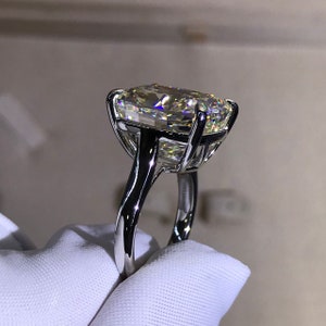 12 Carat IJ Color Cushion Cut Moissanite Ring - 4 Claw Cathedral Basket ...