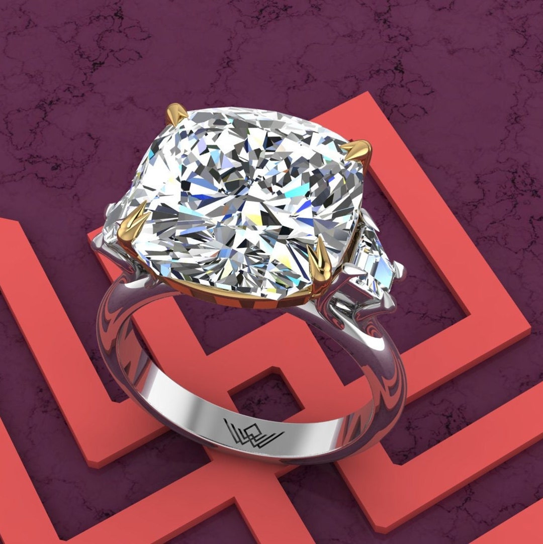 7 5 Carat Cushion Cut Double Claw Basket Three Stone Comfort Fit 2 5mm