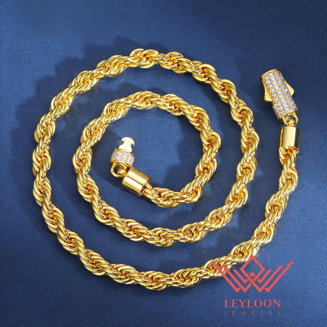 6mm Iced Out Clasp Twisted Rope Chain Necklace Push Button 20 22 24 26 ...