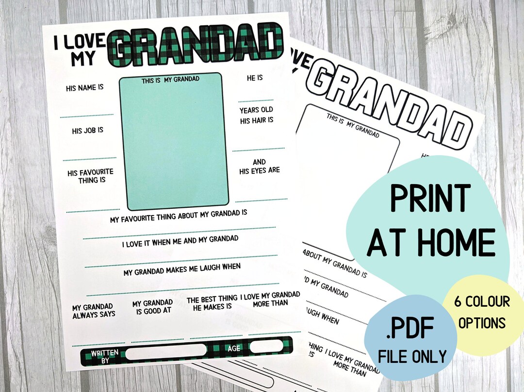 DIGITAL DOWNLOAD I Love My Grandad Questionnaire Printable for Fathers ...