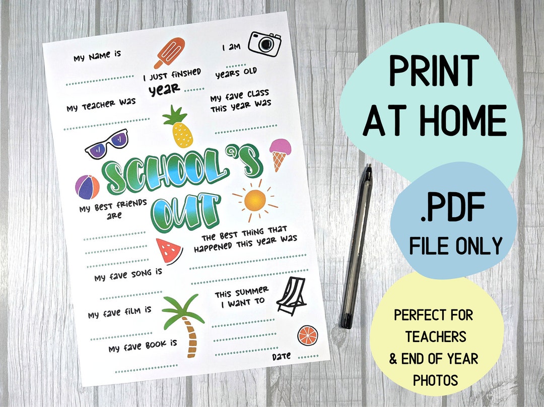 DIGITAL DOWNLOAD School's Out Printable for End of School Year Review ...