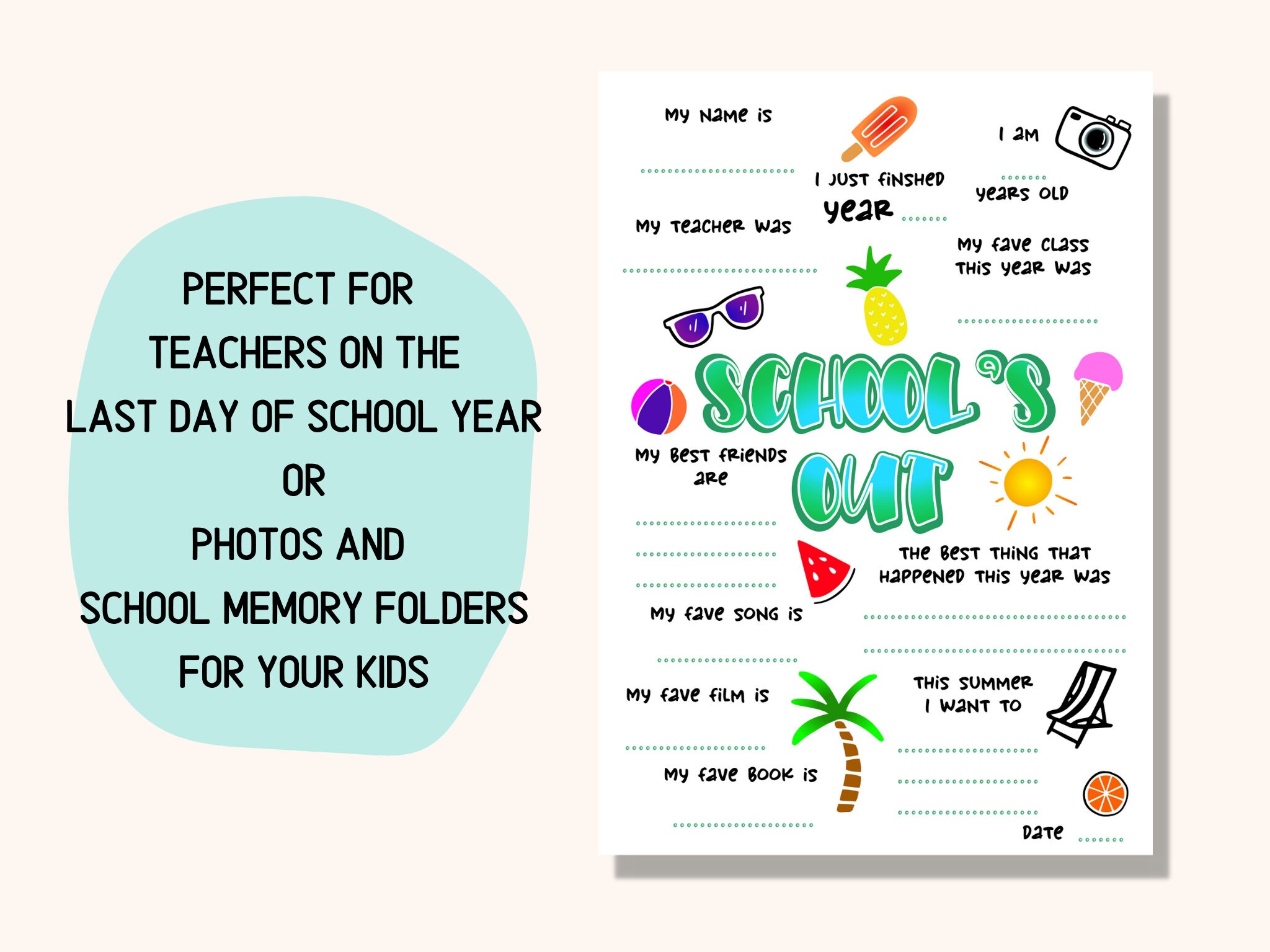 DIGITAL DOWNLOAD School's Out Printable for End of School - Etsy