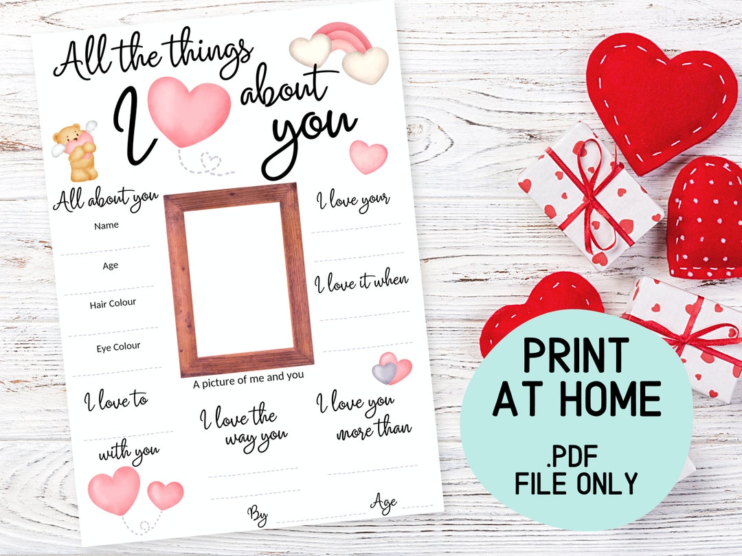 Things I Love About You Valentine's Day Questionnaire - Etsy