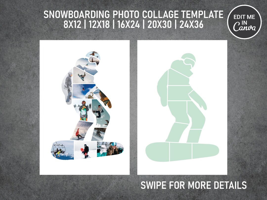 Snowboarding Photo Collage Template Canva PDF | 8x12, 12x18, 16x24 ...