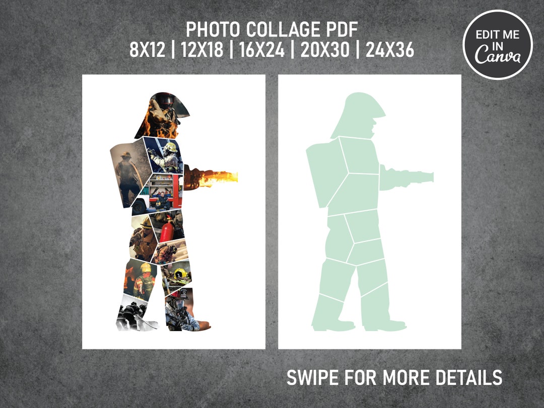Firefighter Fireman Photo Collage Template Canva PDF | Memorial Collage ...