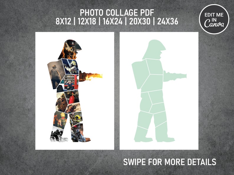 Firefighter Fireman Photo Collage Template Canva PDF | Memorial Collage ...