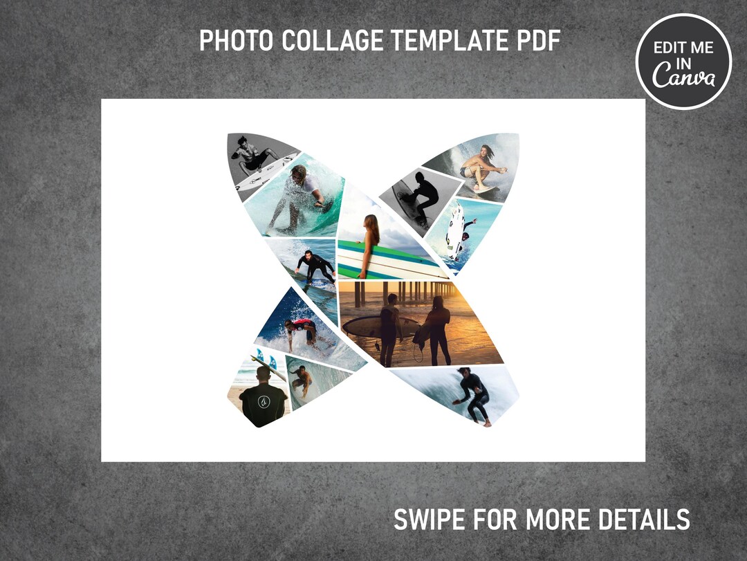 Surfing Photo Collage Canva Template PDF | Memorial Collage 8x12, 12x18 ...