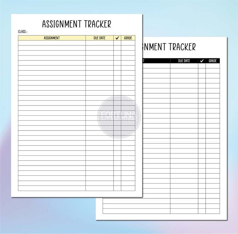 Assignment Tracker Printable Homework Planner Log Template School ...
