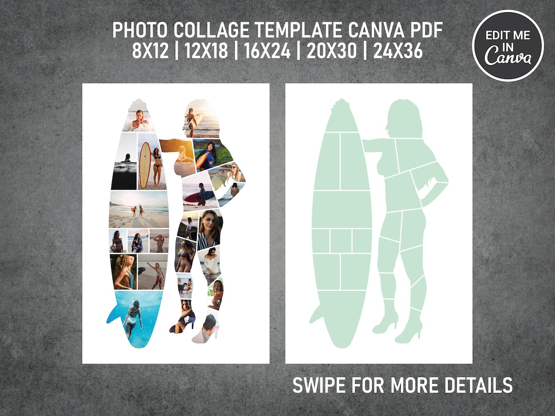 Surfer Surfing Girl Photo Collage Template Canva PDF | Memorial Collage ...