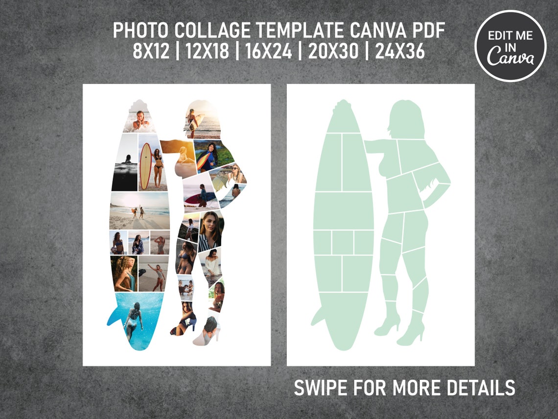 Surfer Surfing Girl Photo Collage Template Canva PDF | Memorial Collage ...