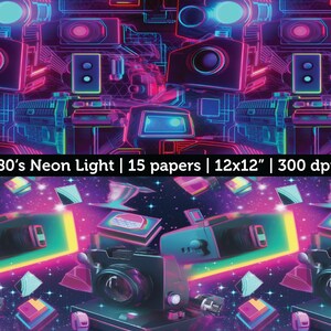 80's Retro Neon Digital Paper Scrapbooking High Quality JPG 300 Dpi ...