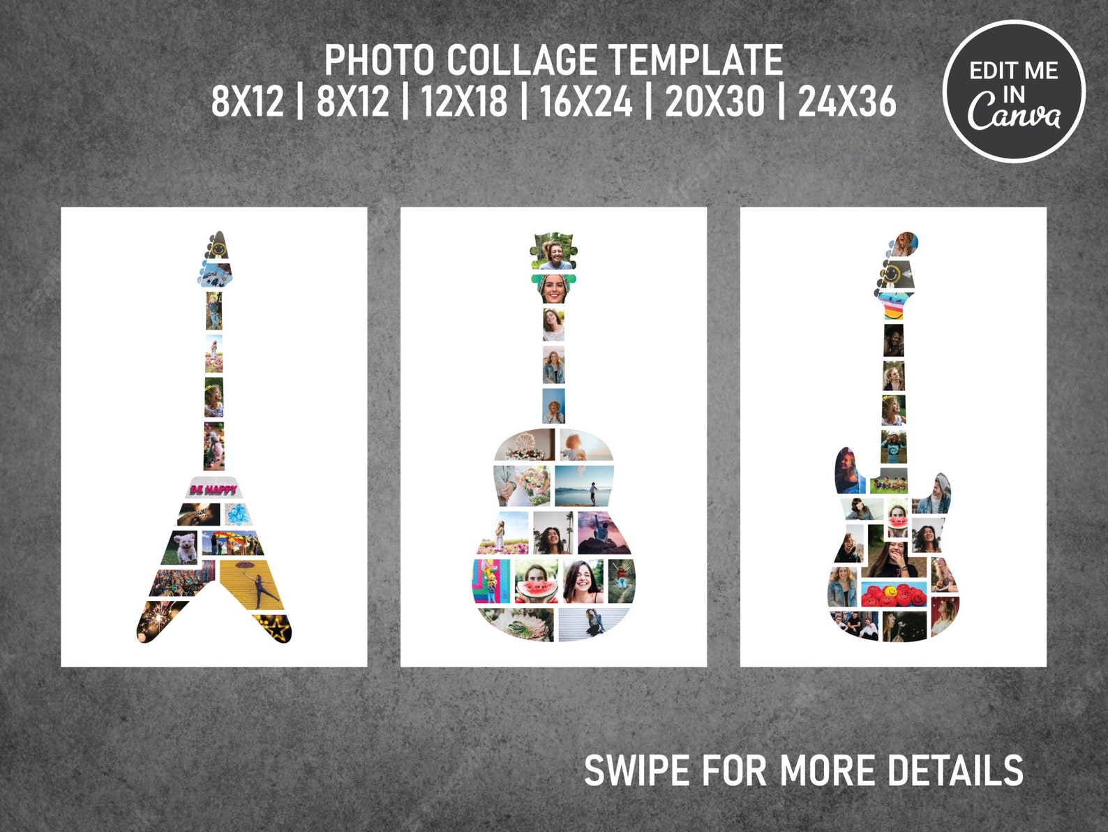 Guitar Photo Collage Template Canva PDF Memorial Collage - Etsy