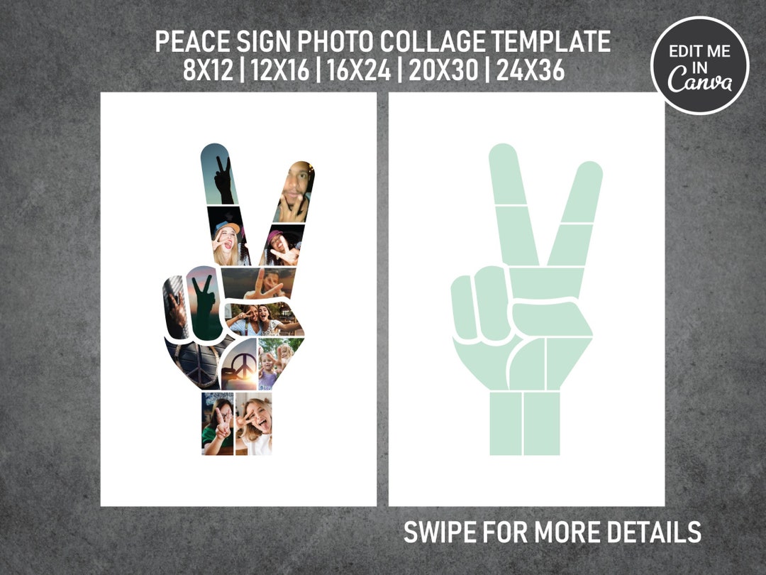 Hand Peace Sign Photo Collage Template Canva PDF | 8x12 12x18 16x24 ...